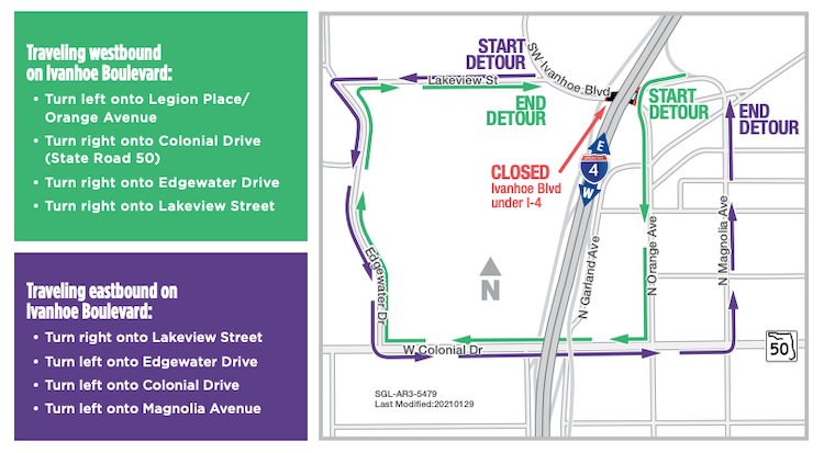 Ivanhoe Boulevard under I-4 will be closing nightly for construction ...